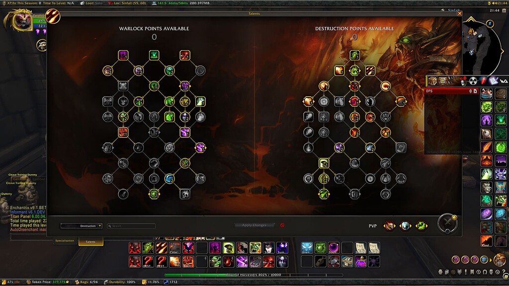 Warlock destruction - scalding ashes 10.0.0/2 - leveling 61 - 70 ...